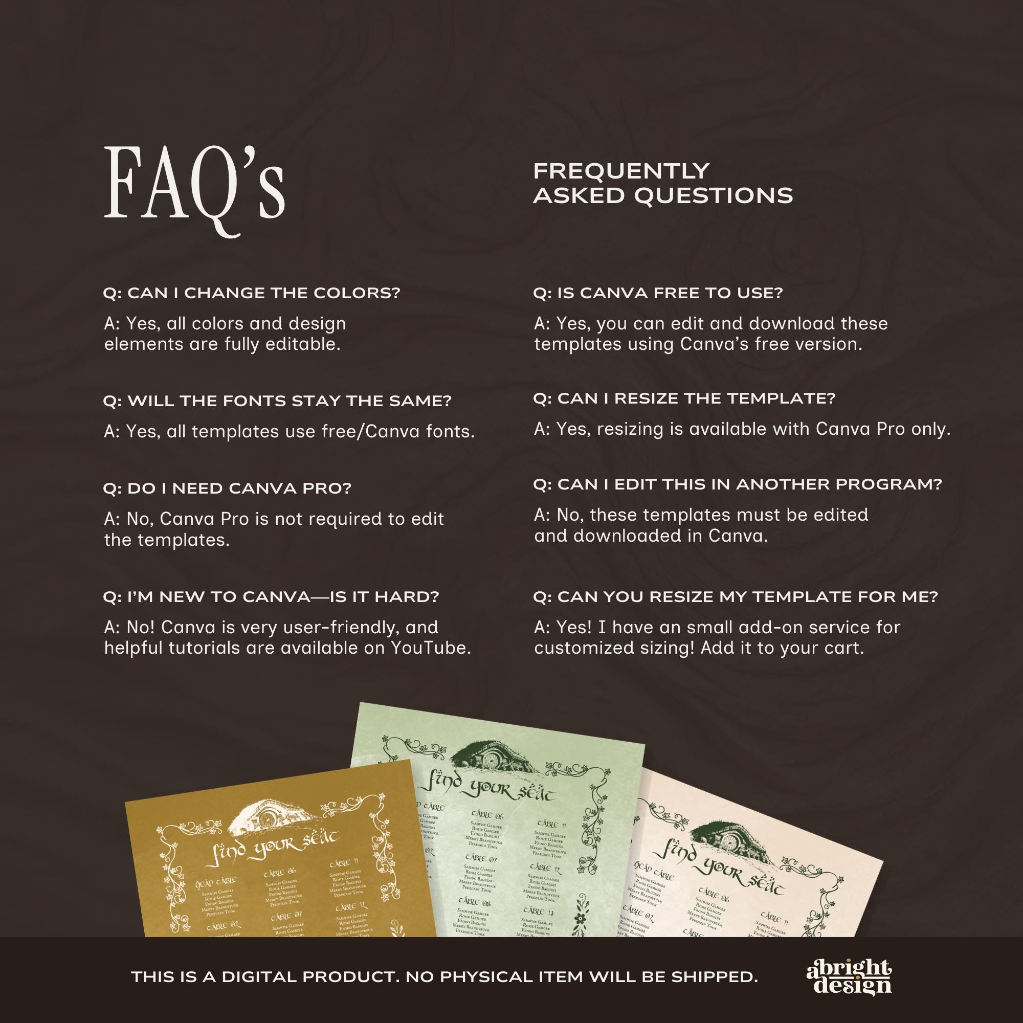 Hobbit Party Table Seating Chart and Table Card Template Suite: Tolkien ...
