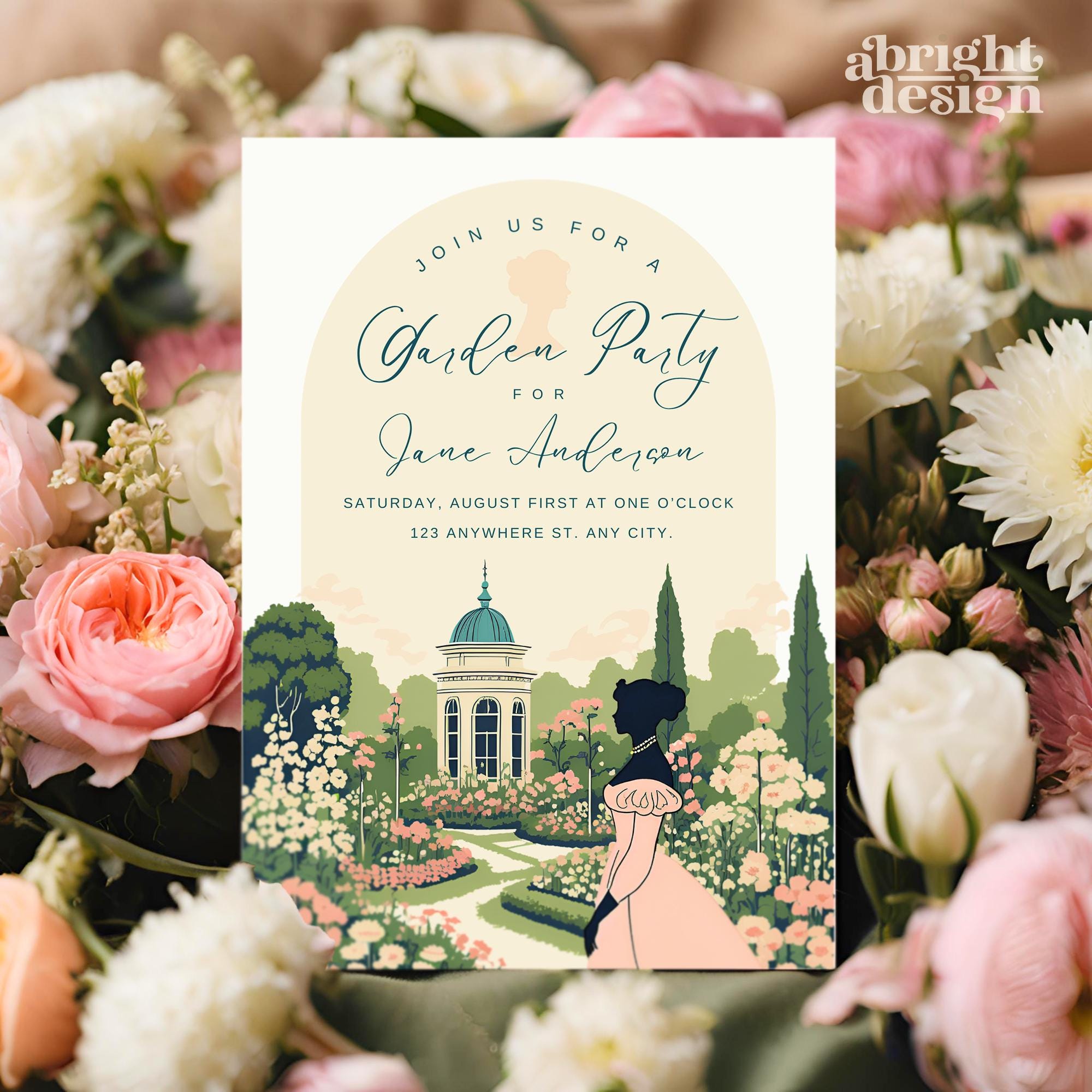 Austen-themed Garden Party Invitation | Editable Canva Template ...