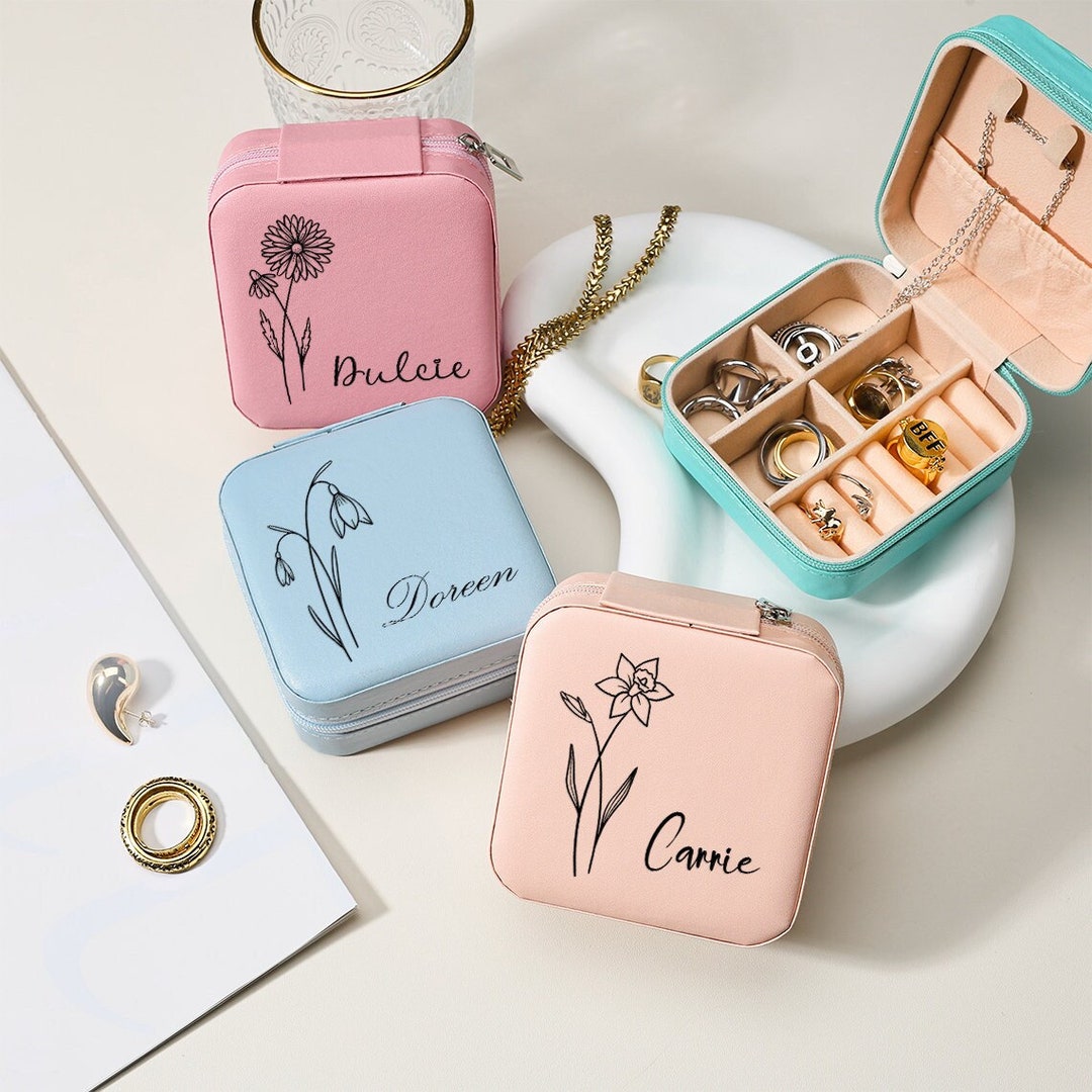 Custom Birthday Flower Name Jewelry Box, Personalized Birthday Jewelry ...