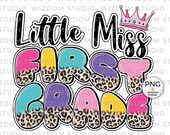 Little Miss First Grade PNG Image Back to School Girl Leopard - Etsy