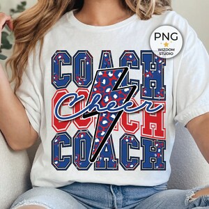 Cheer Coach PNG Image, Lightning Bolt Cheer Leopard Blue Red Design ...