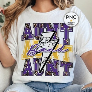 Band Aunt PNG Image, Marching Band Lightning Bolt Purple Gold Design ...