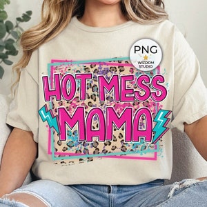 Hot Mess Mama PNG Image, Leopard Mom Lightning Bolt Design, Sublimation ...