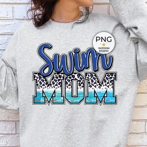 Swim Mom PNG Image, Blue Leopard Swimming & Diving Design, Sublimation ...