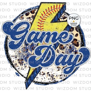 Game Day Softball PNG Image, Softball Lightning Bolt Blue Design ...