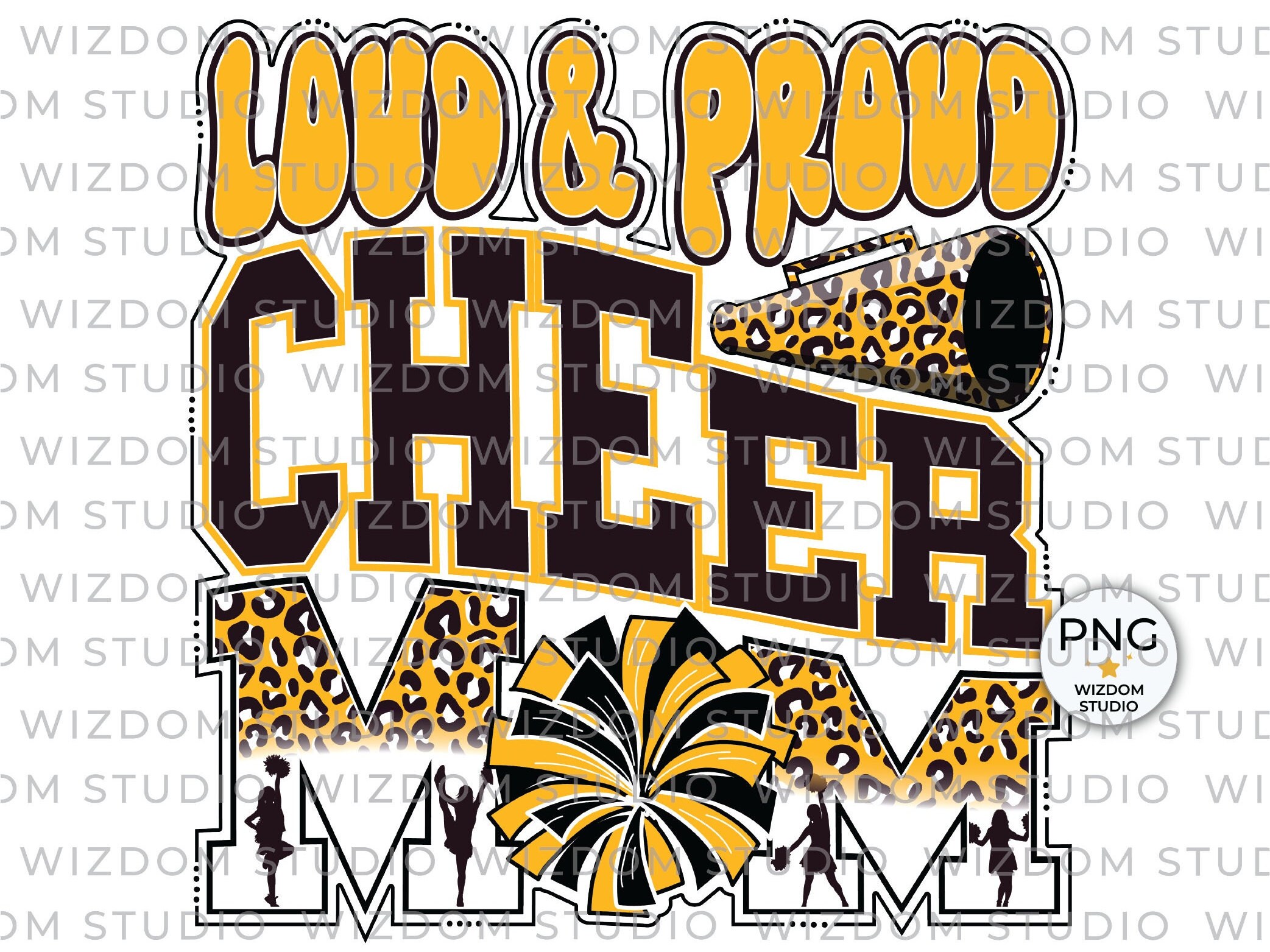 Loud & Proud Cheer Mom PNG Image, Leopard Cheer Black Gold Design ...