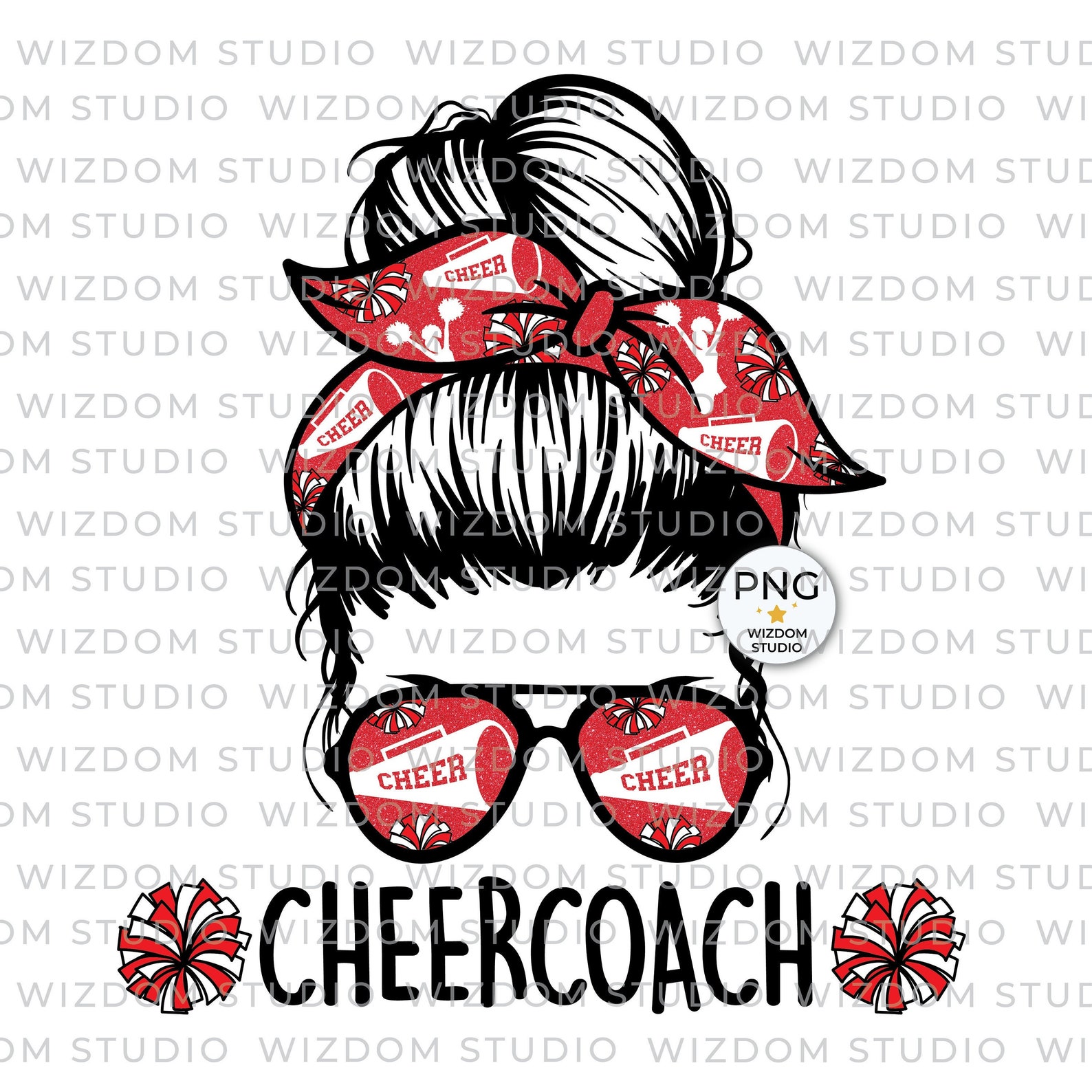 Cheer Coach PNG Image Red Glitter Bandana Design Sublimation - Etsy