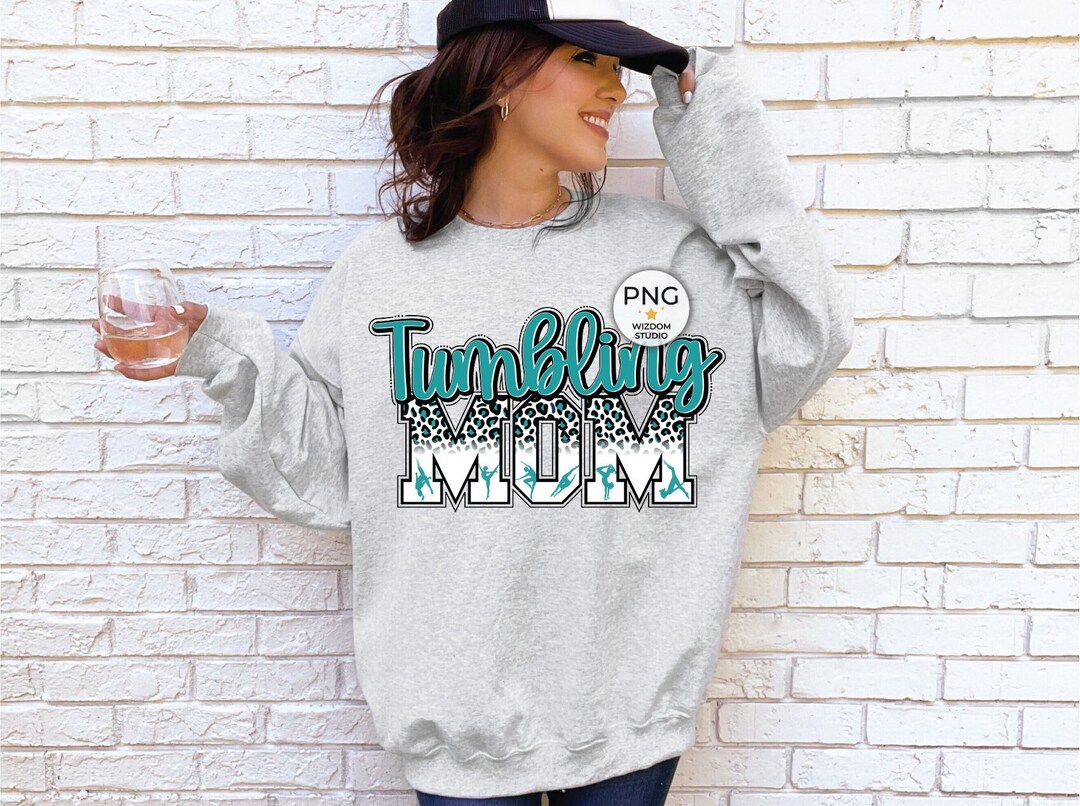 Tumbling Mom PNG Image, Leopard Teal Letters Gymnastics Design ...