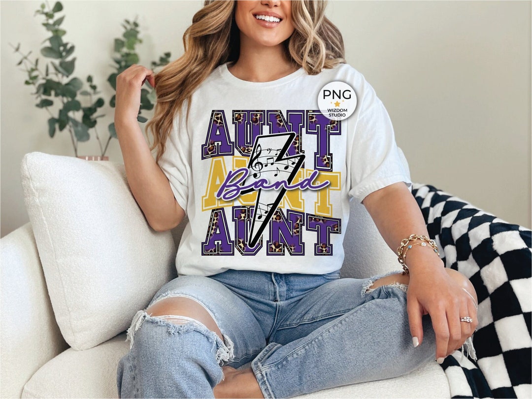 Band Aunt PNG Image, Marching Band Lightning Bolt Purple Gold Design ...