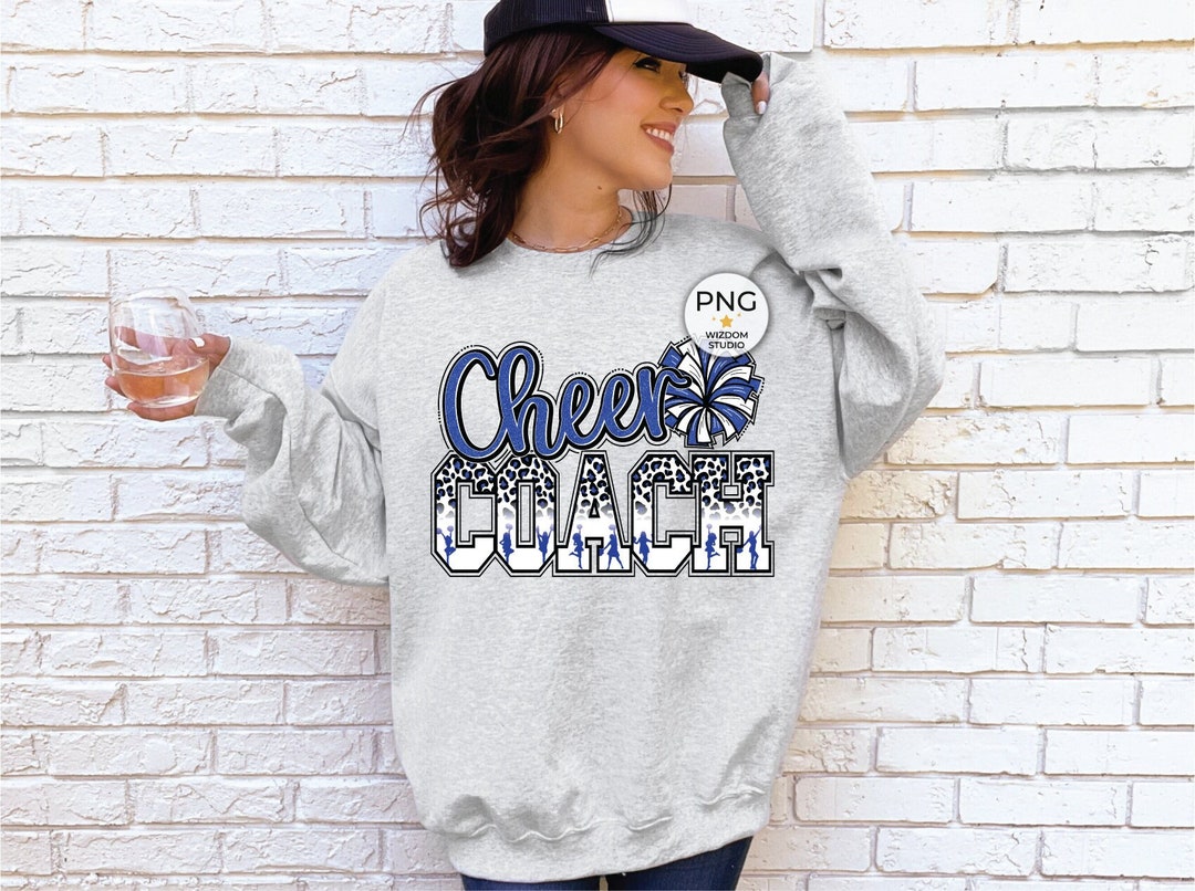 Cheer Coach PNG Image, Leopard Cheer Blue White Design, Sublimation ...