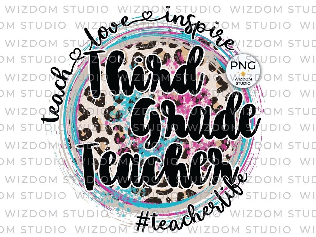 Third Grade Teacher PNG Image Teacher Leopard Design - Etsy