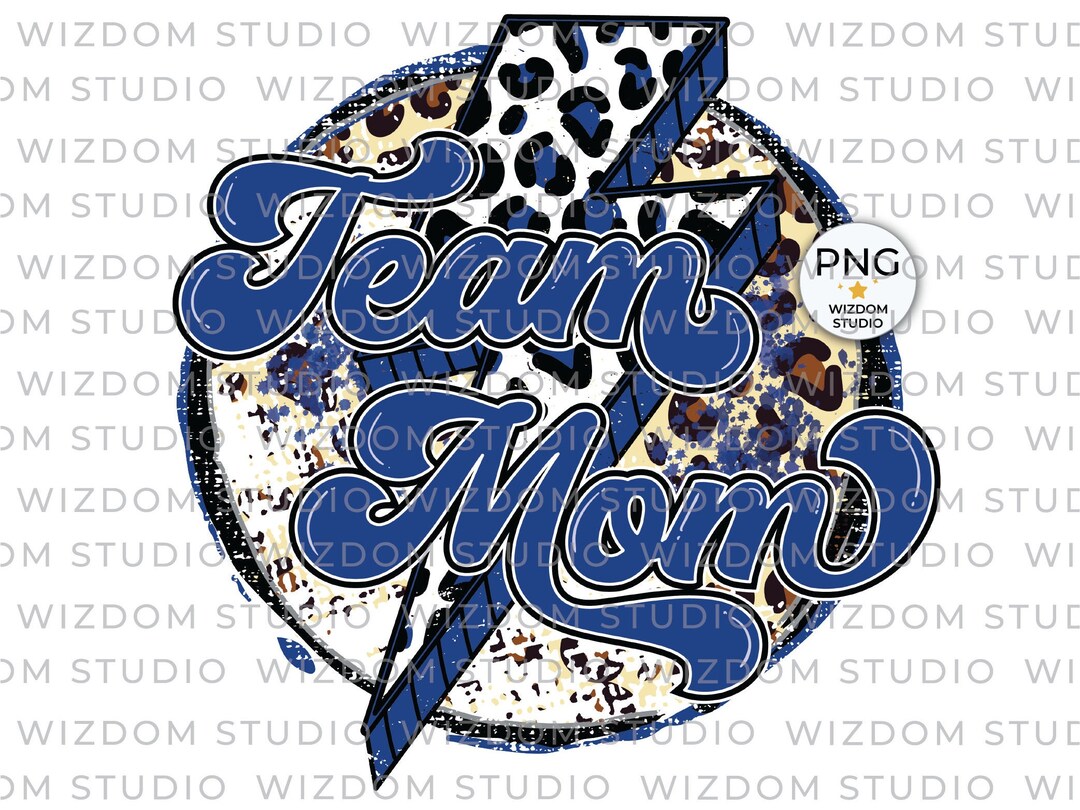 Team Mom PNG Image, Lightning Bolt Team Mom Blue Design, Sublimation ...