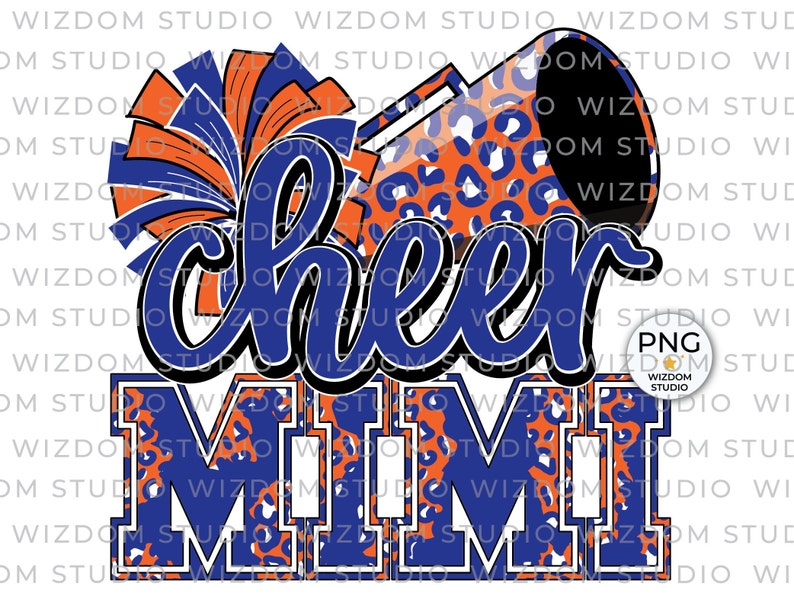 Cheer Mimi PNG Image Leopard Cheer Blue Orange Design - Etsy