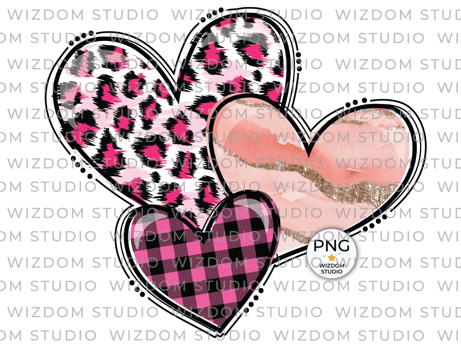 Three Hearts PNG Image Valentine Heart Pink Design - Etsy