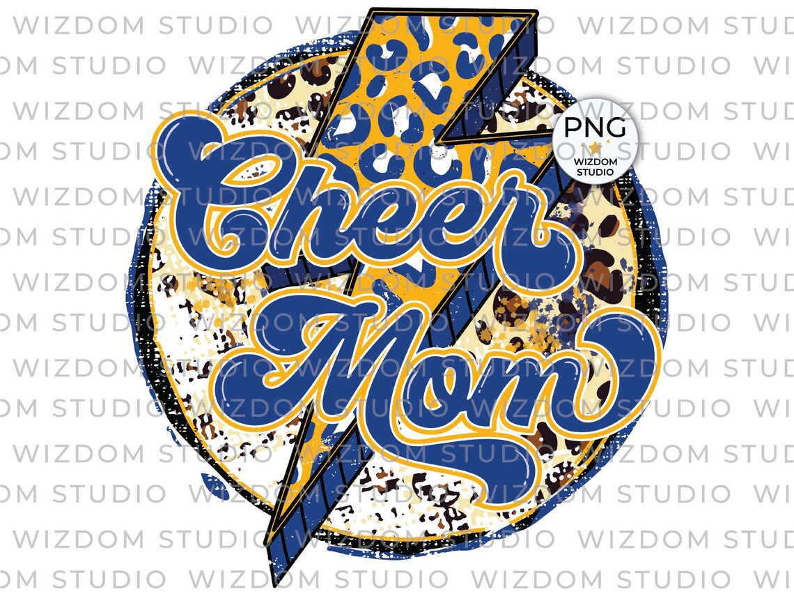 Cheer Mom PNG Image, Lightning Bolt Cheer Blue Gold Design, Sublimation ...