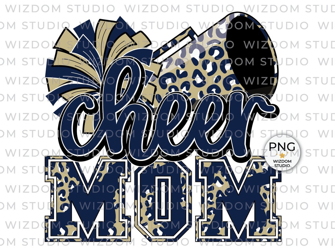 Cheer Mom PNG Image Navy Blue Gold Leopard Cheer Poms & - Etsy