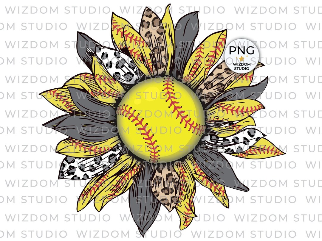 Softball Sunflower PNG Image Softball Leopard Sunflower Black - Etsy