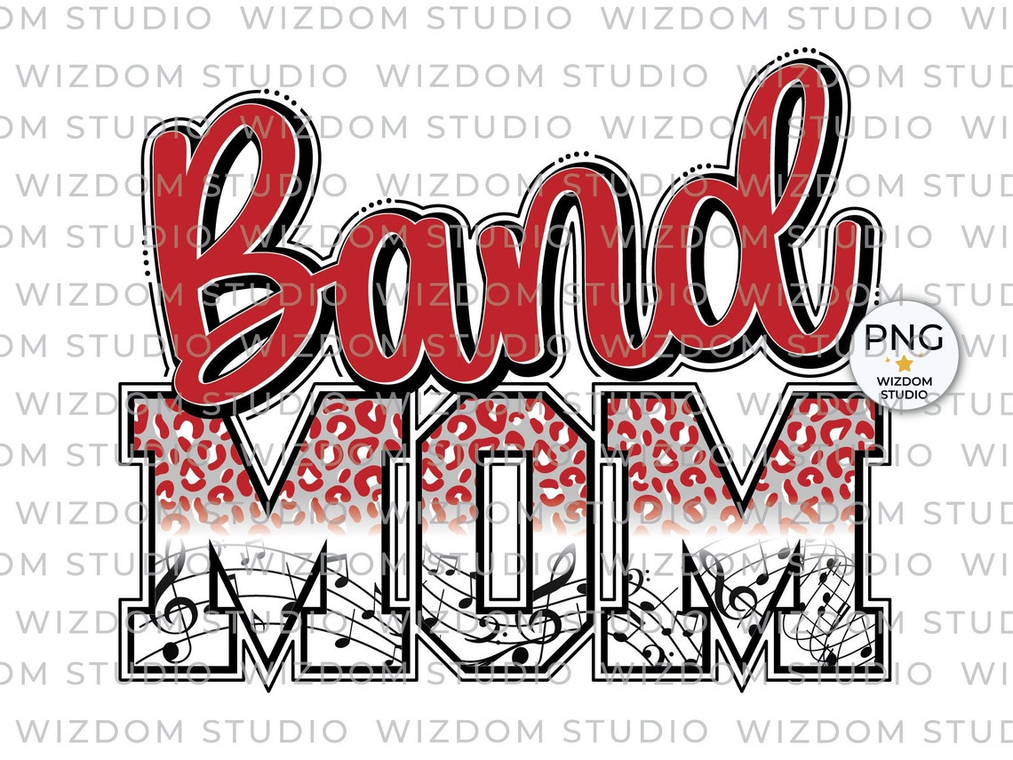 Band Mom PNG Image, Red Silver Leopard Letters Marching Band Design ...
