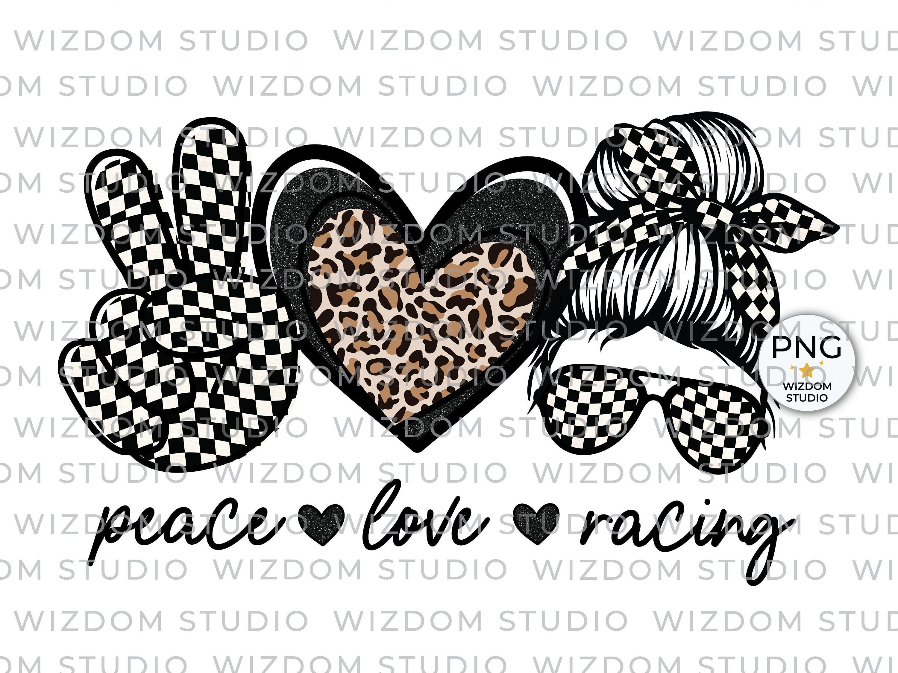 Peace Love Racing PNG Image, Checkered Flag Black Design, Sublimation ...