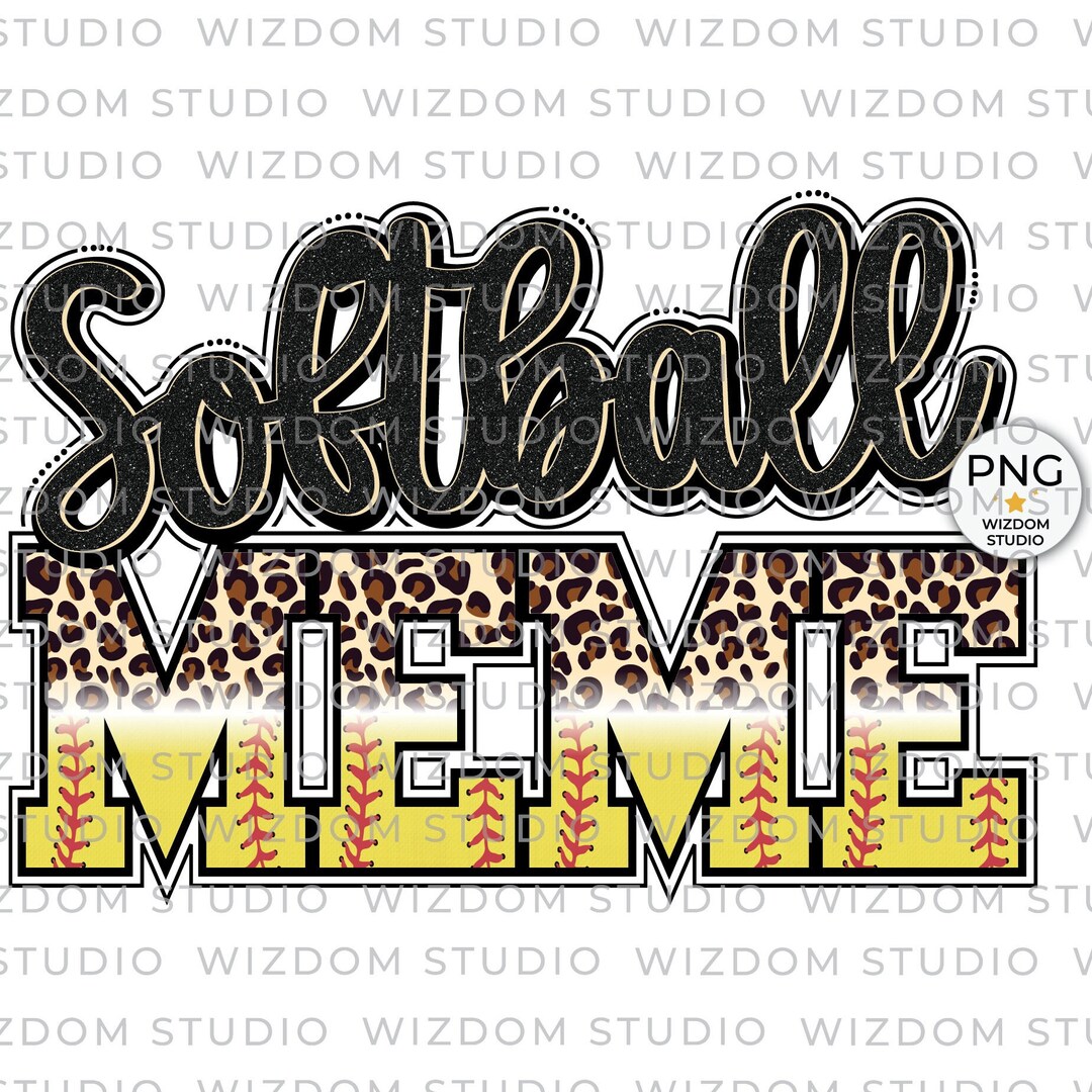 Softball Meme PNG Image, Softball Leopard Letters Black Design ...