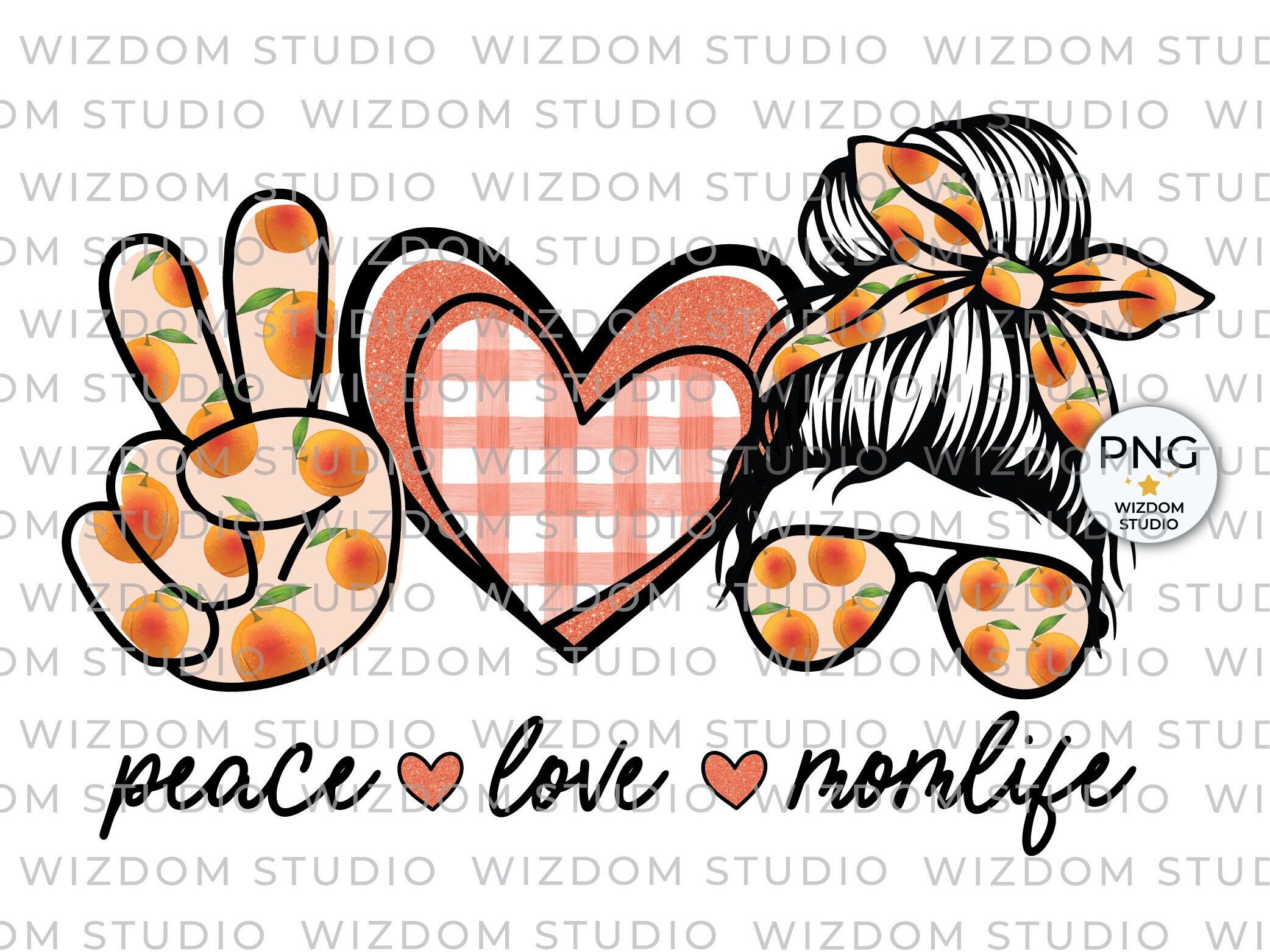 Peace Love Mom Life PNG Image Peach Messy Bun Design | Etsy