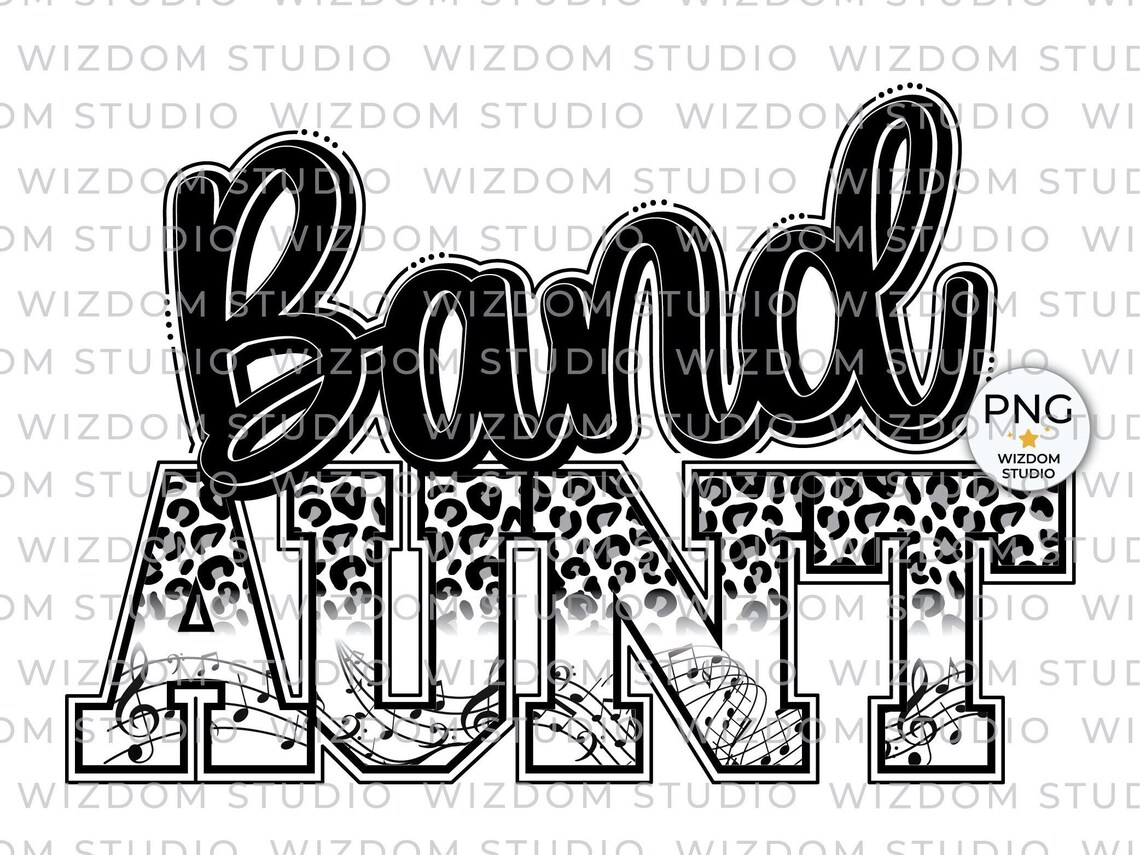 Band Aunt PNG Image Black Leopard Letters Marching Band - Etsy