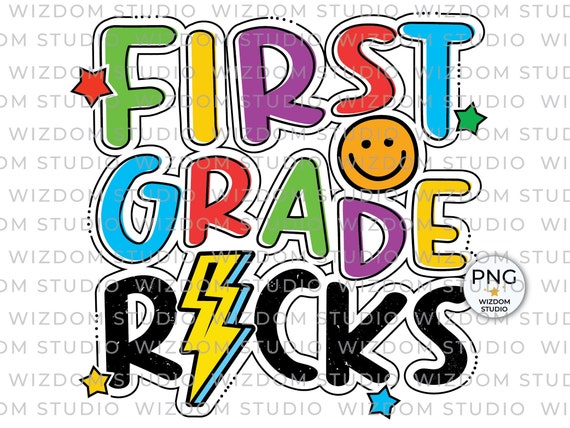 First Grade Rocks PNG Image Back to School Lightning Bolt - Etsy