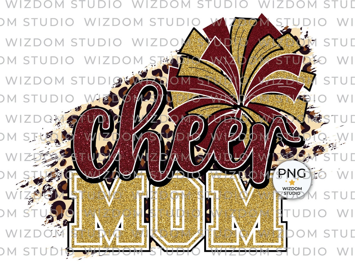 Cheer Mom PNG Image, Cheerleading Pom Leopard Maroon Gold Glitter ...