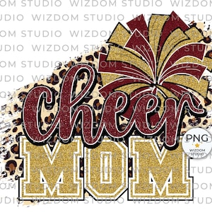 Cheer Mom PNG Image, Cheerleading Pom Leopard Maroon Gold Glitter ...