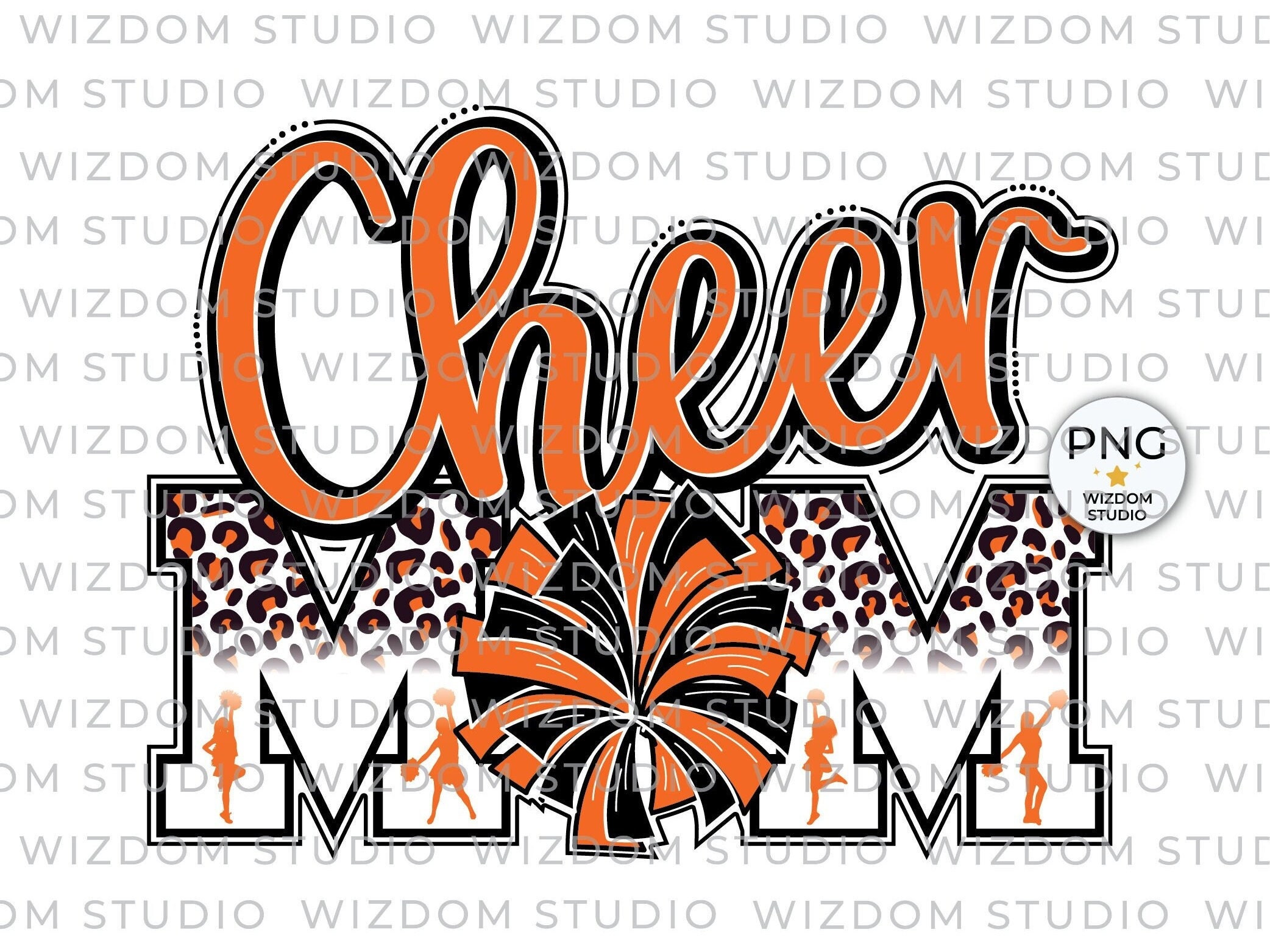 Cheer Mom PNG Image, Orange Leopard Cheer Design, Sublimation Designs ...