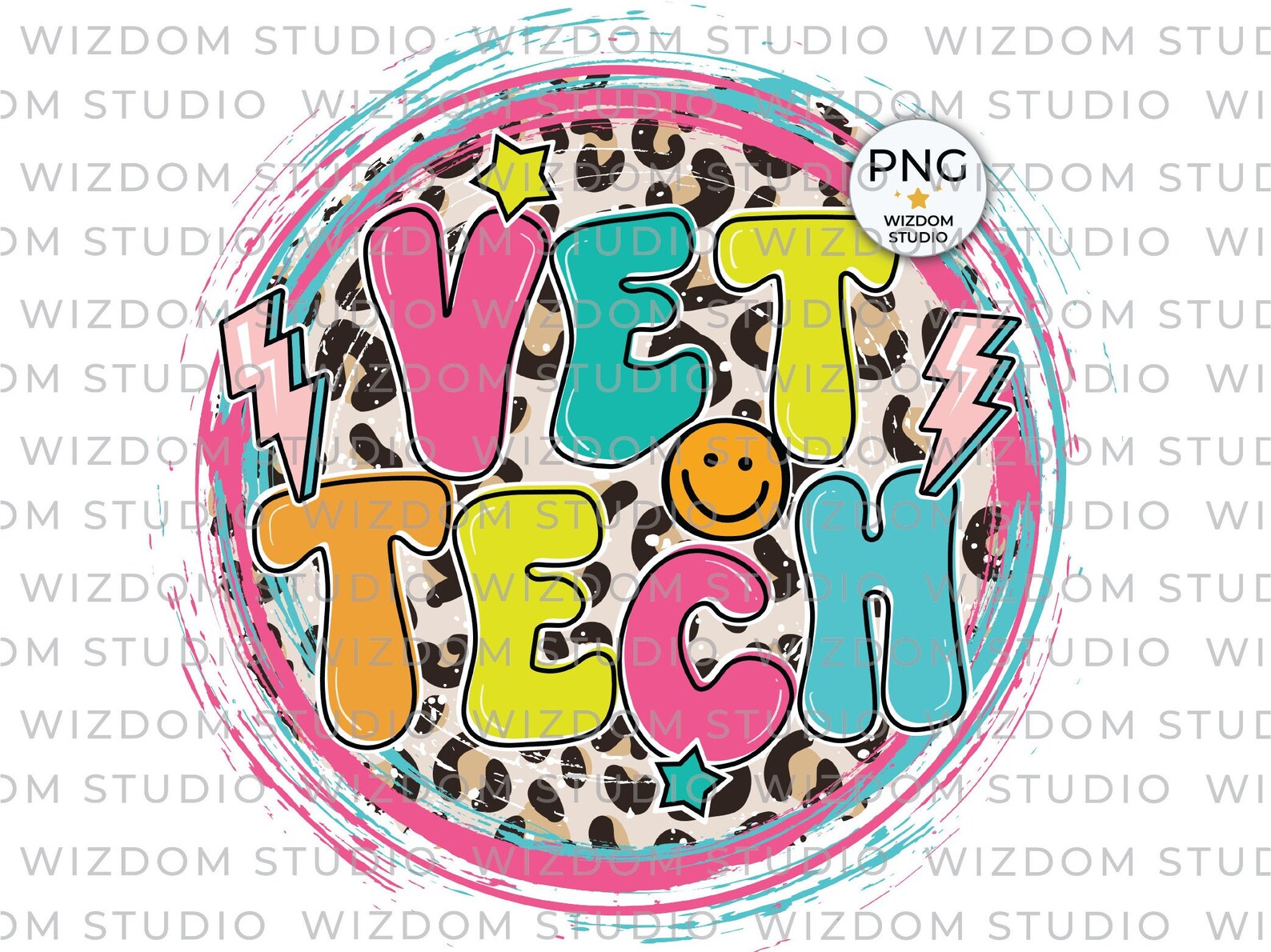 Vet Tech PNG Image, Leopard Colorful Veterinary Design, Sublimation ...
