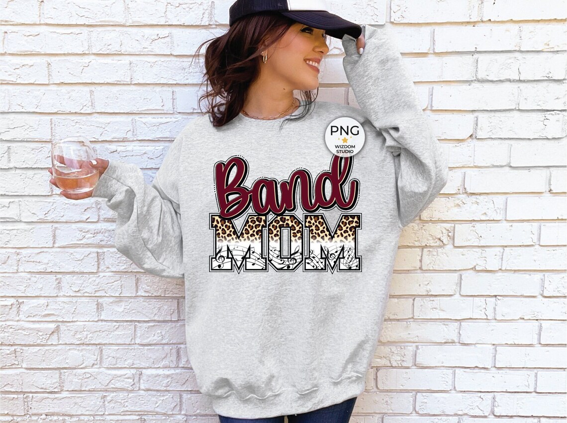 Band Mom PNG Image, Leopard Maroon Letters Marching Band Design ...