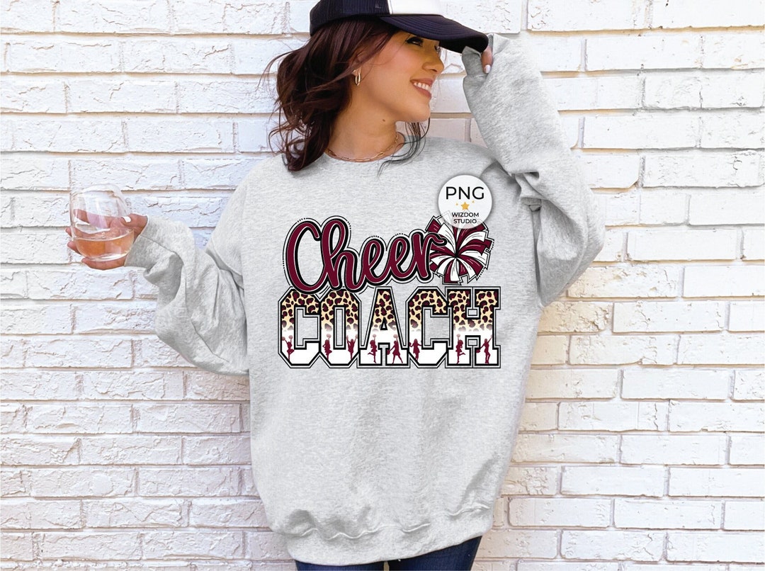 Cheer Coach PNG Image, Maroon Leopard Letters Cheer Design, Sublimation ...
