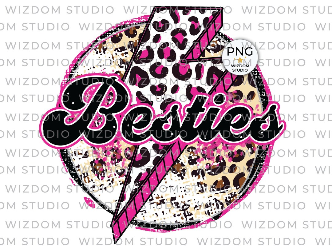 Besties PNG Image Lightning Bolt Pink Leopard Design - Etsy
