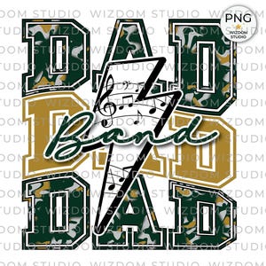 Band Dad PNG Image, Marching Band Lightning Bolt Camo Green Gold Design ...