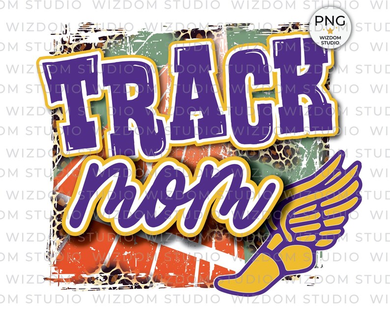 Track Mom PNG Image, Purple Gold Track & Field Leopard Design ...