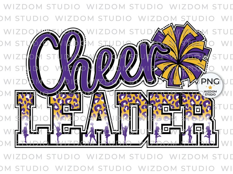 Cheerleader PNG Image, Leopard Cheer Purple Yellow Design, Sublimation ...