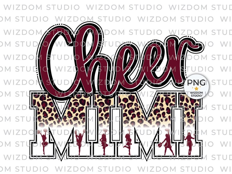 Cheer Mimi PNG Image, Leopard Cheer Grandma Maroon Design, Sublimation ...