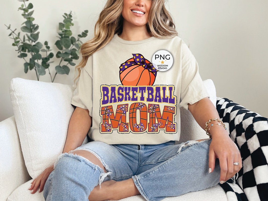 Basketball Mom PNG Image, Leopard Basketball Bandana Purple Gold Design ...