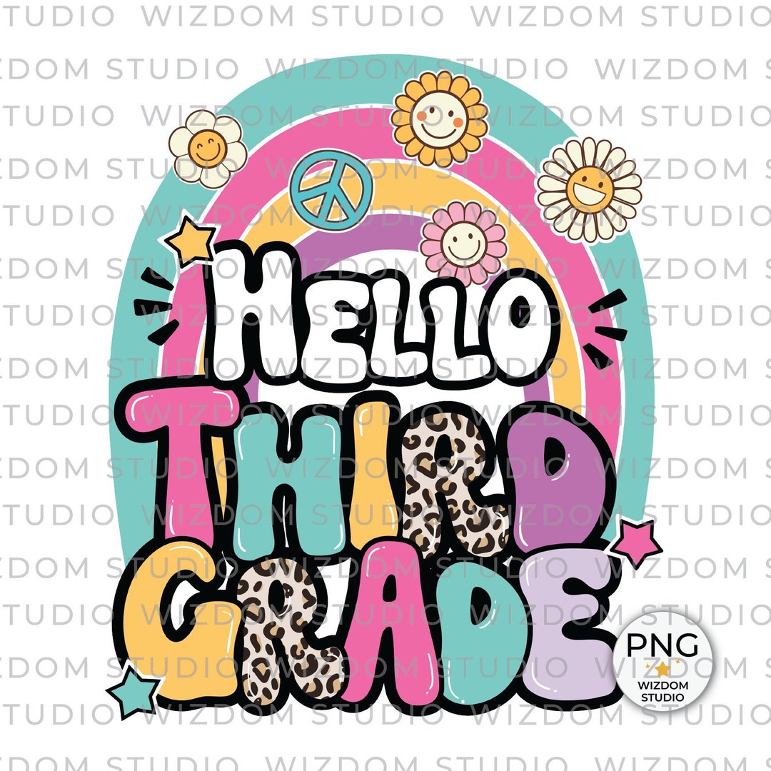 Hello Third Grade PNG Image, Back to School Leopard Rainbow Design ...