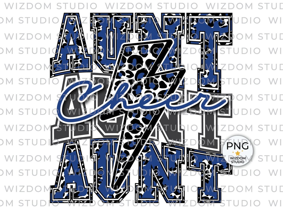 Cheer Aunt PNG Image Lightning Bolt Cheer Leopard Blue - Etsy