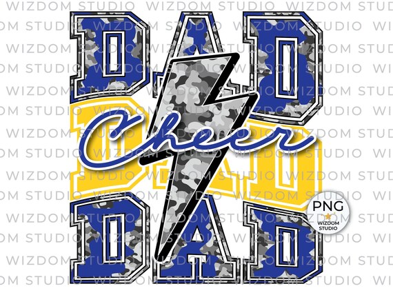 Cheer Dad PNG Image Lightning Bolt Cheer Leopard Blue Gold - Etsy