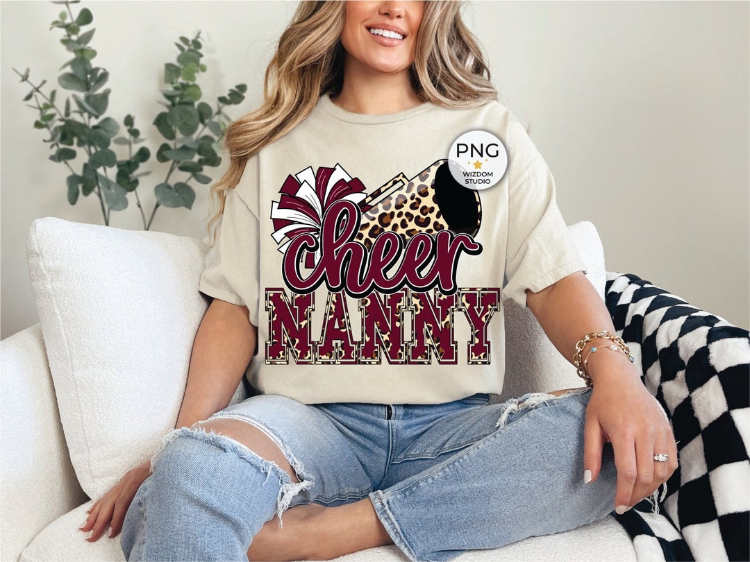 Cheer Nanny PNG Image, Maroon Leopard Cheer Poms & Megaphone Design ...