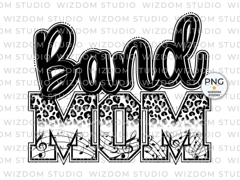 Band Mom PNG Image, Black Gray Leopard Letters Marching Band Design ...
