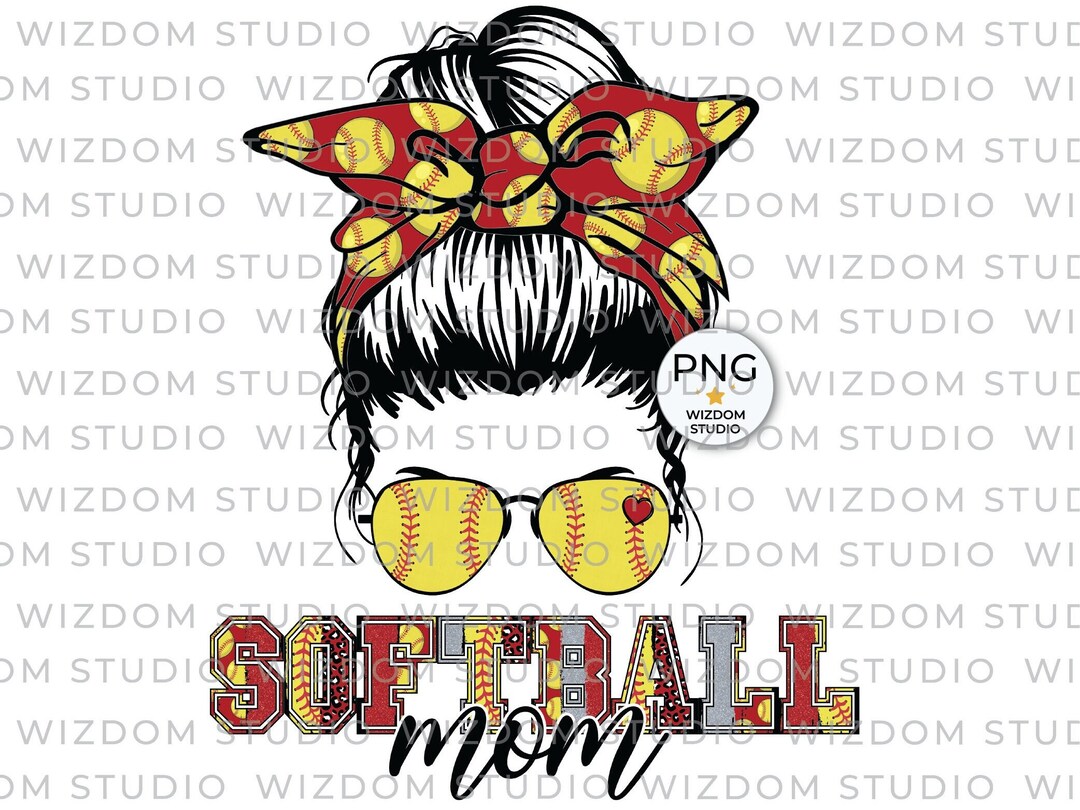 Softball Mom PNG Image Red Softball Messy Bun Design - Etsy