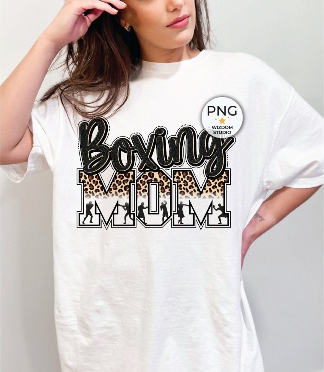 Boxing Mom PNG Image, Black Leopard Letters Boxing Design, Sublimation ...