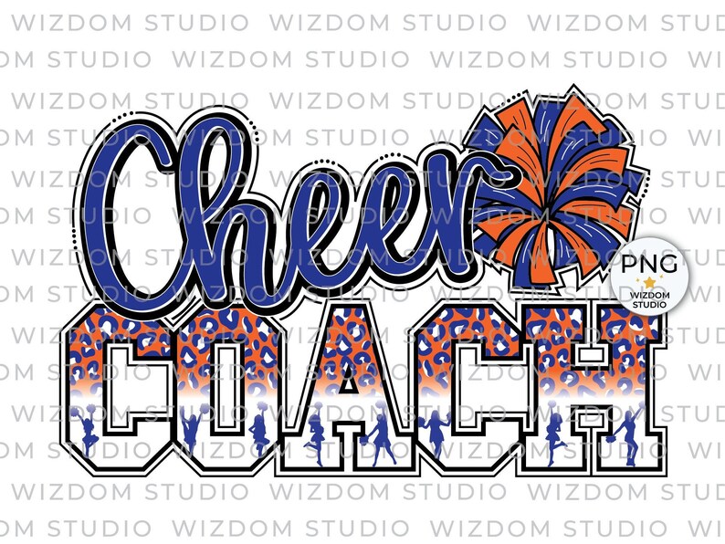 Cheer Coach PNG Image Leopard Cheer Blue Orange Design - Etsy