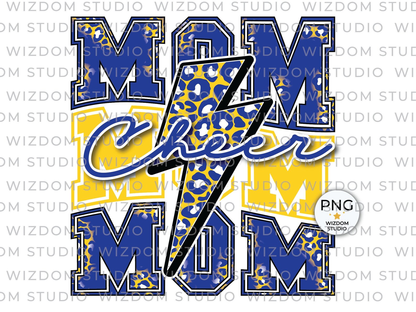 Cheer Mom PNG Image, Lightning Bolt Cheer Leopard Blue Gold Design ...