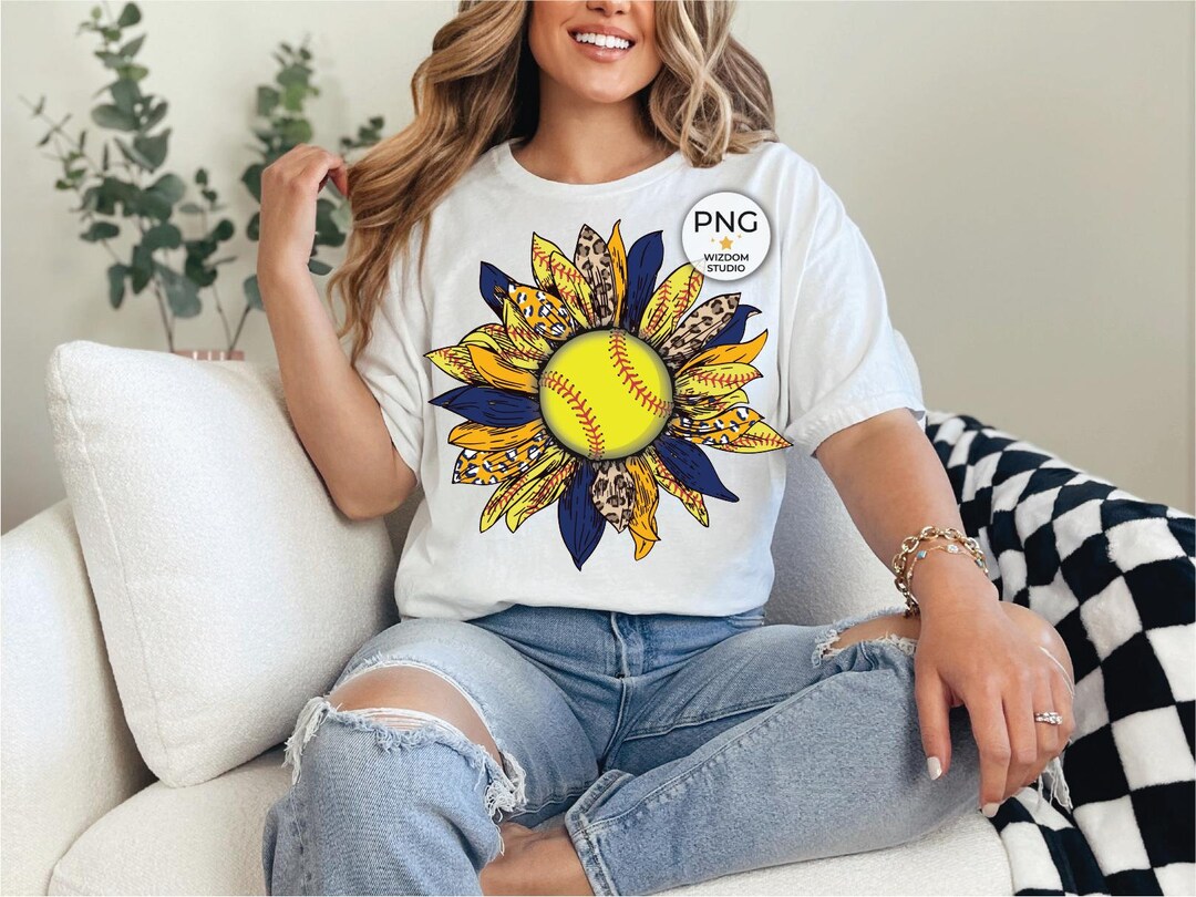 Softball Sunflower PNG Image, Softball Leopard Sunflower Navy Blue Gold ...