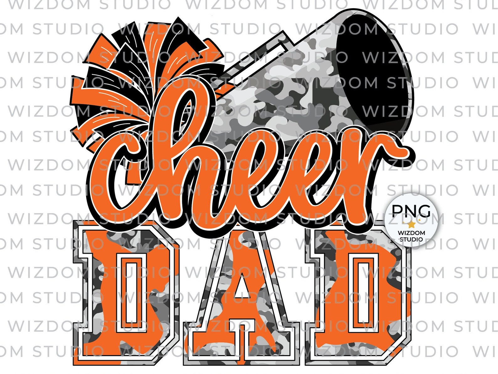 Cheer Dad PNG Image Orange Camo Cheer Poms & Megaphone - Etsy